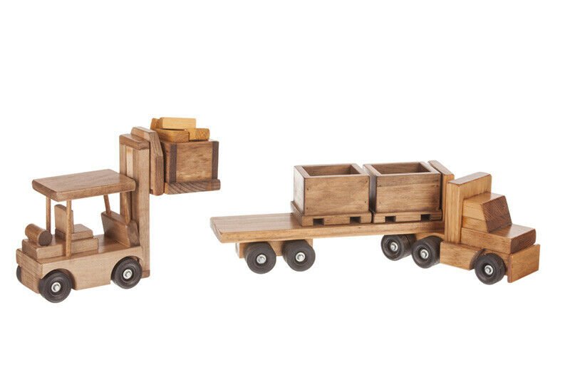 Large Wooden Truck & Bin Trailer with Forklift Toy Set, Amish-Made ...