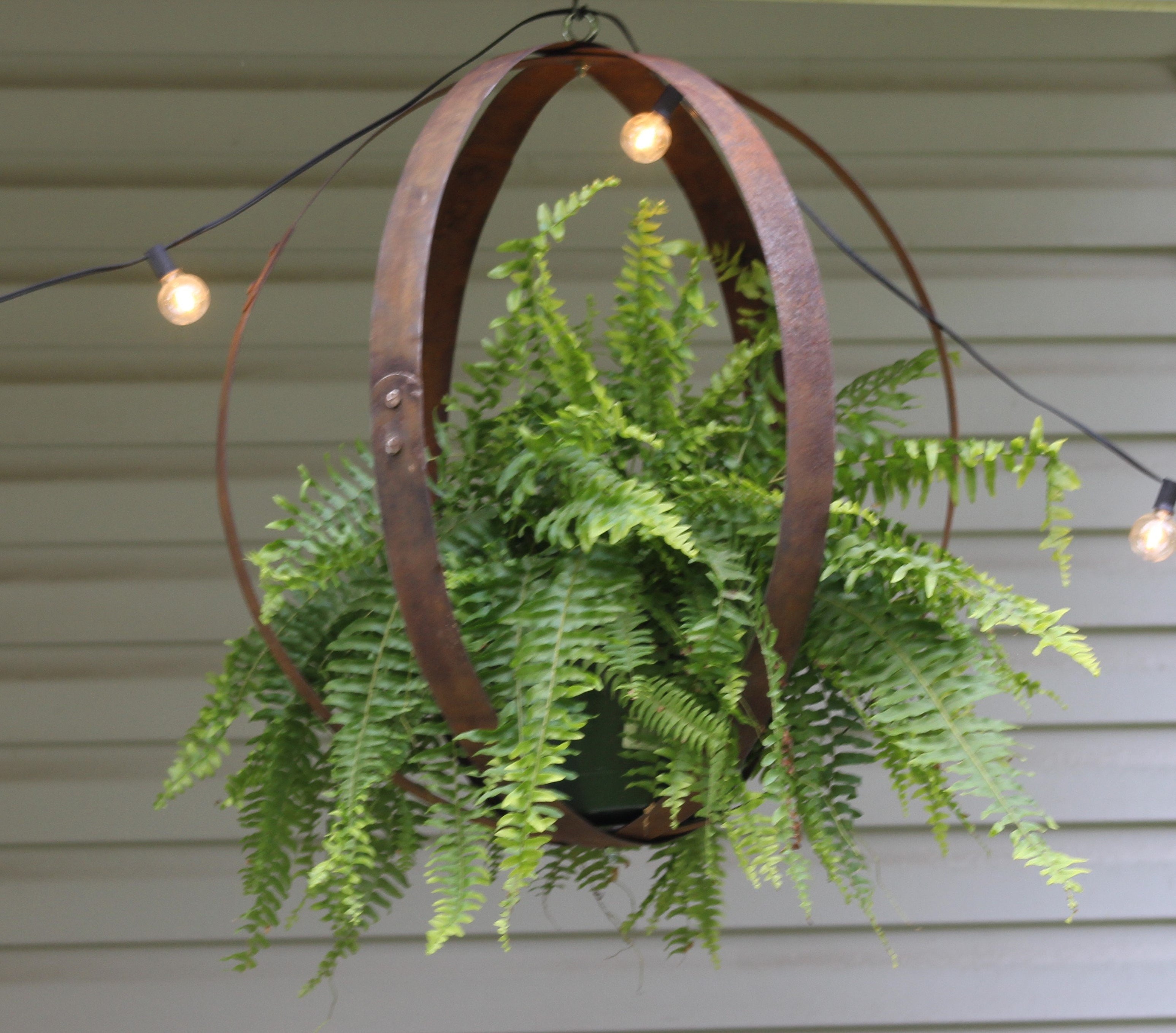 Rustic Hanging Plant Holder, Made with Reclaimed Whiskey Barrel Rings ...