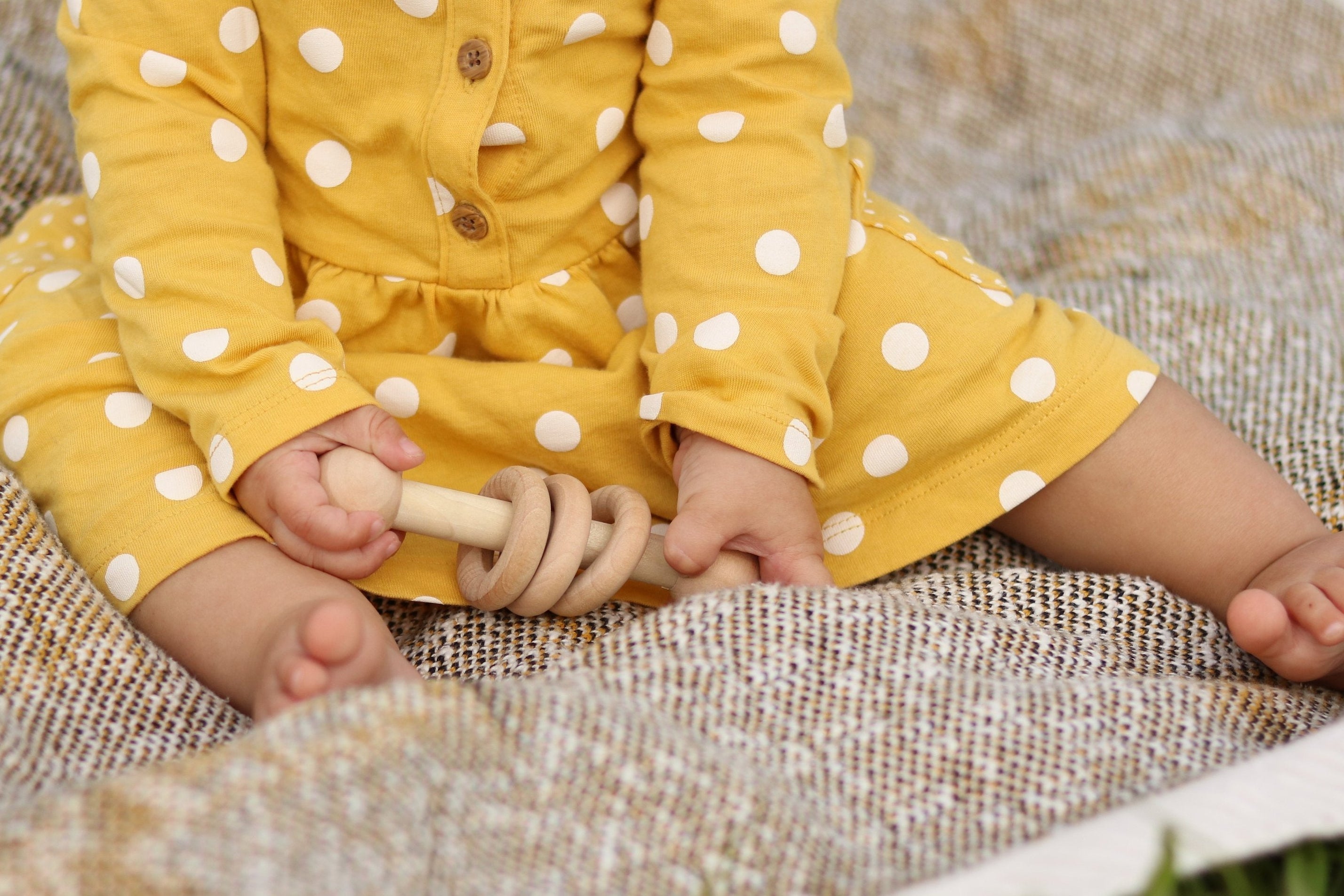 Amish-Made Wooden 3-Ring Baby Rattle Toy - Unfinished Wood - 3-4" Long ...