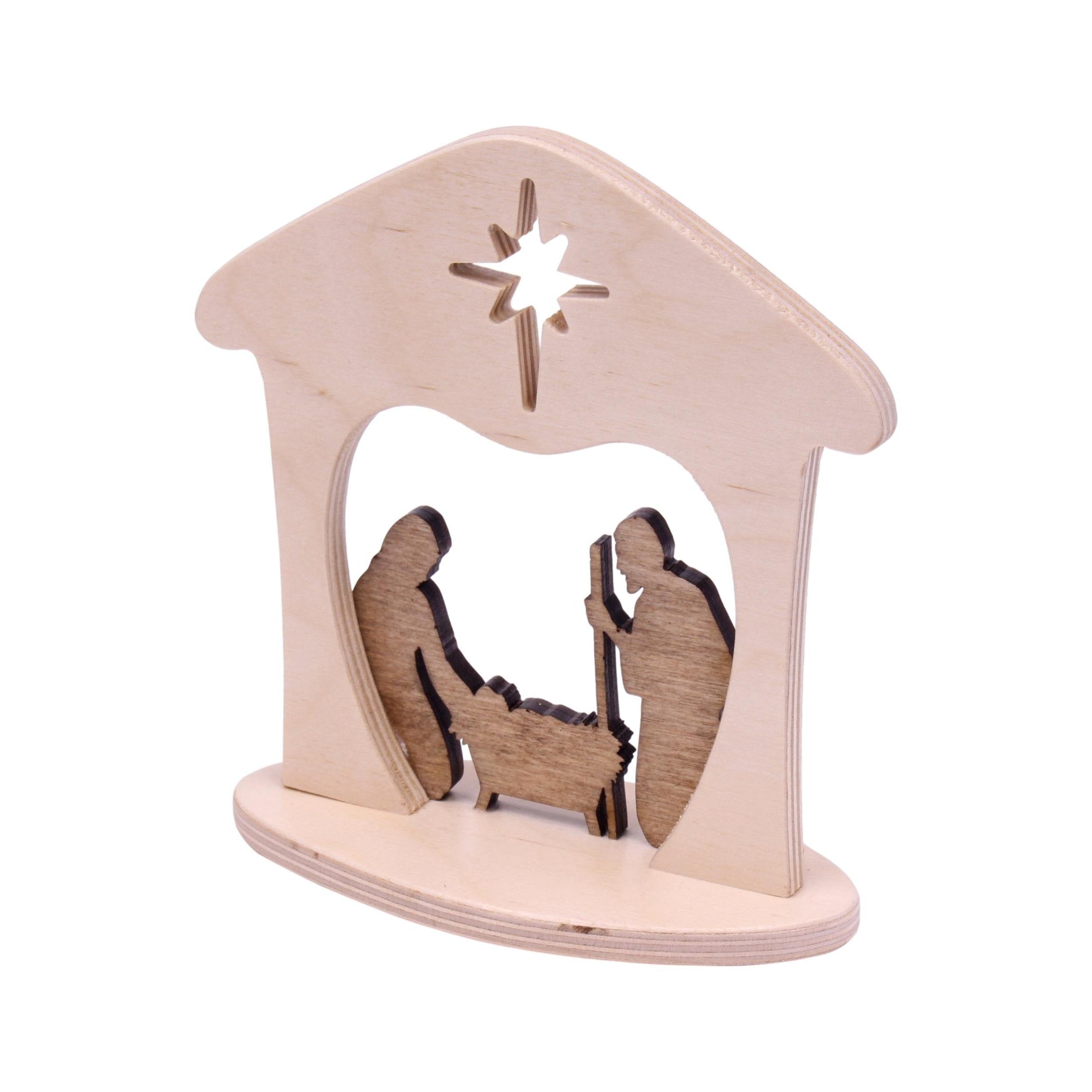 Wooden Manger Scene, One-Piece Nativity Set for Mantel or Shelf ...